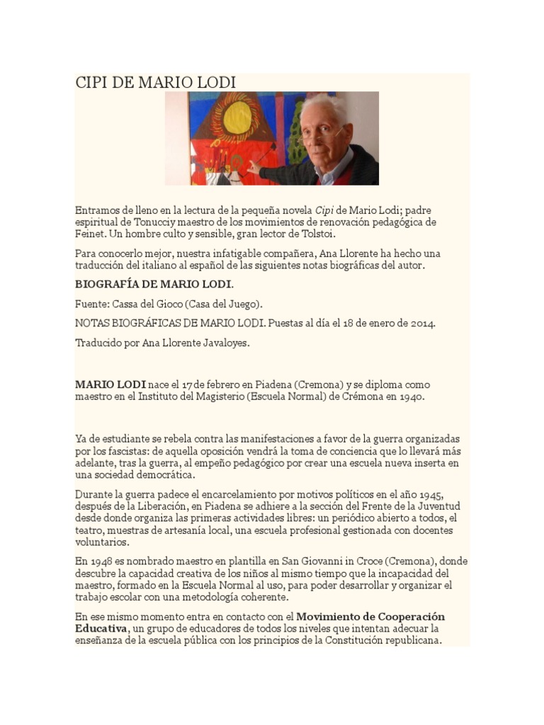 Cipi: Novela y Biografía de Mario Lodi | PDF | Educación avanzada