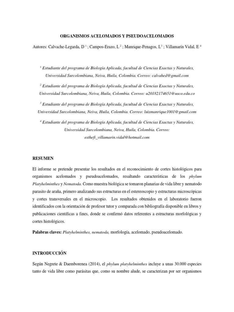 Organismos Acelomados y Pseudoacelomadoss | PDF | Nematodo | Biología ...