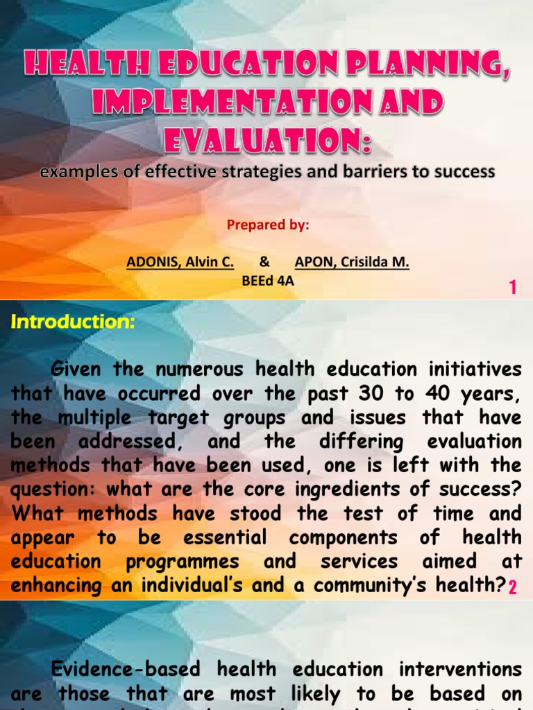 Health Education Planning, Implementation and Evaluation | PDF | Goal ...