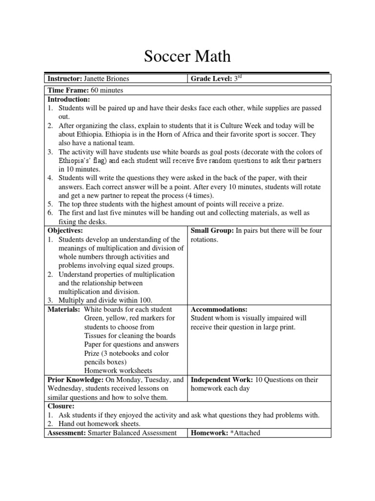Soccer Math | PDF | Multiplication | Paper