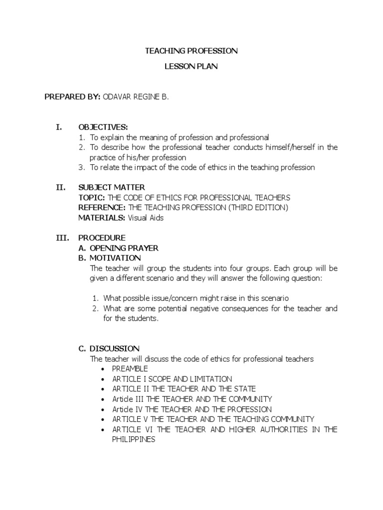 Code of Ethics LP | Download Free PDF | Teachers | Lesson Plan