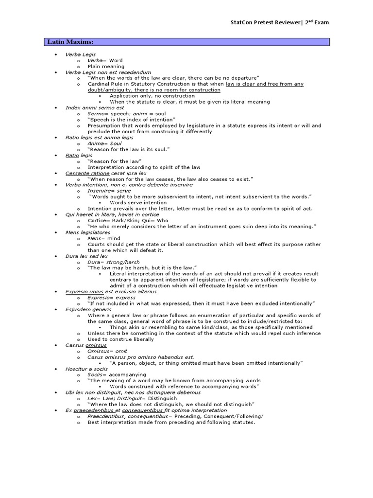 StatCon - Pretest Reviewer | PDF | Statutory Interpretation | Common Law