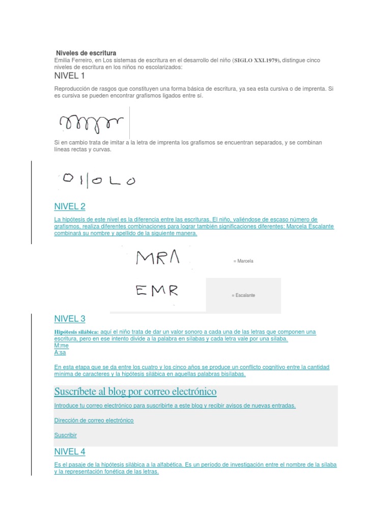 Niveles De Escritura Emilia Ferreiro1 Pdf Escritura Dibujo