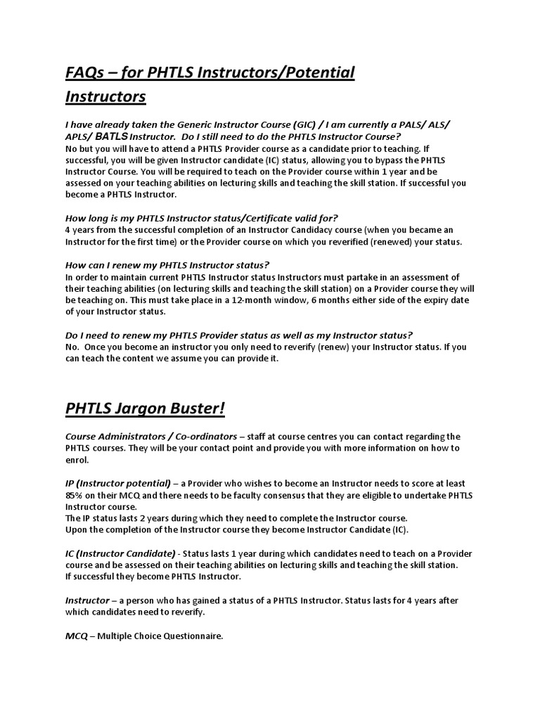 PHTLS For Instructor | PDF | Multiple Choice | Emergency Medical Services