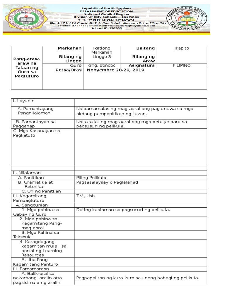 Lesson Plan Sa Pagsusuri NG Pelikula Inday2 Sa Balitaw | PDF