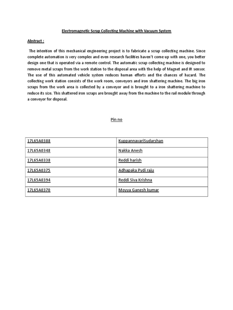 Electromagnetic Scrap Collecting Machine With Vaccum System | PDF