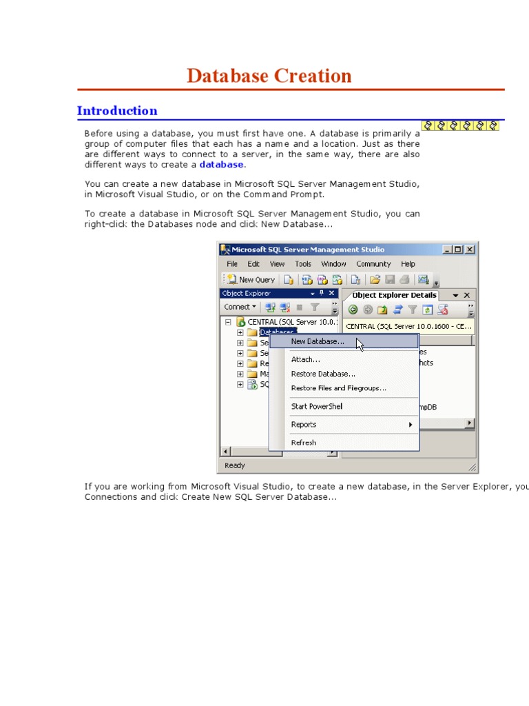 Database Creation | PDF | Databases | Microsoft Sql Server