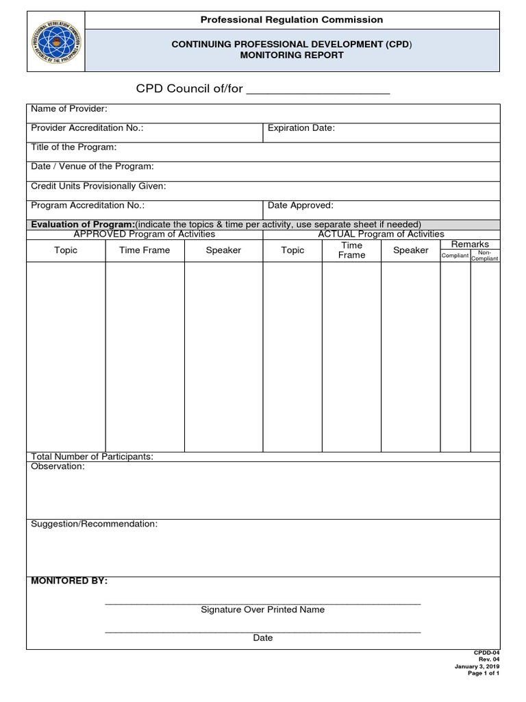 CPD Monitoring Report Template | PDF | Career & Growth