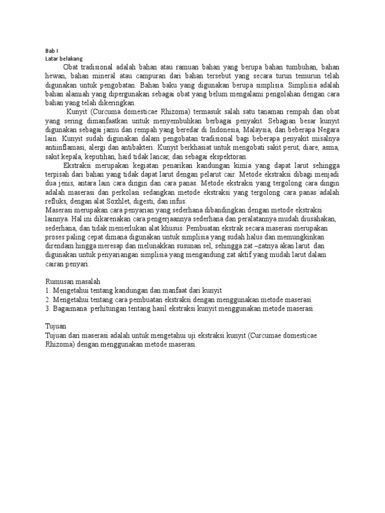 Ekstraksi Kunyit dengan Metode Maserasi | PDF