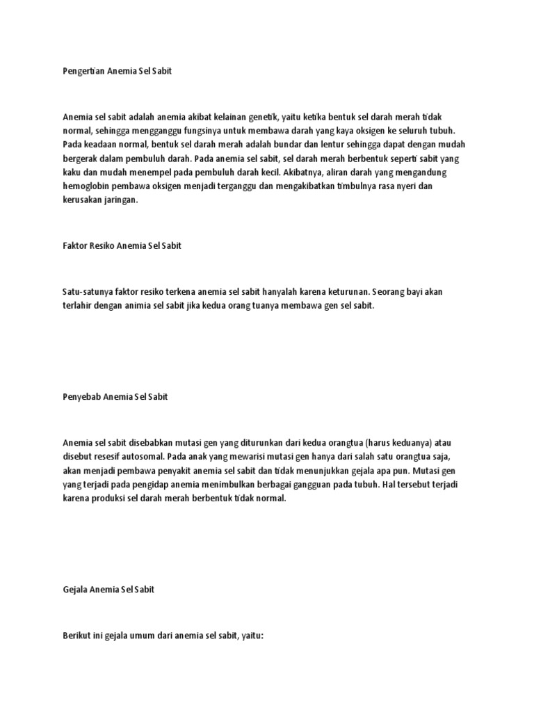 Anemia Sel Sabit (Sickle Cell Disease) | PDF