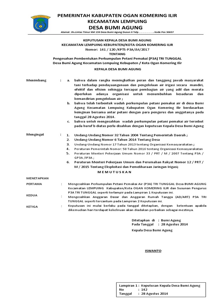 Contoh Sk Kades Pengesahan P3a Pdf