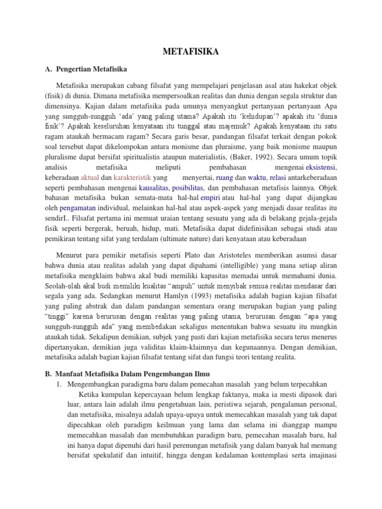 Pemahaman dan Aliran Metafisika | PDF | Ilmu Sosial
