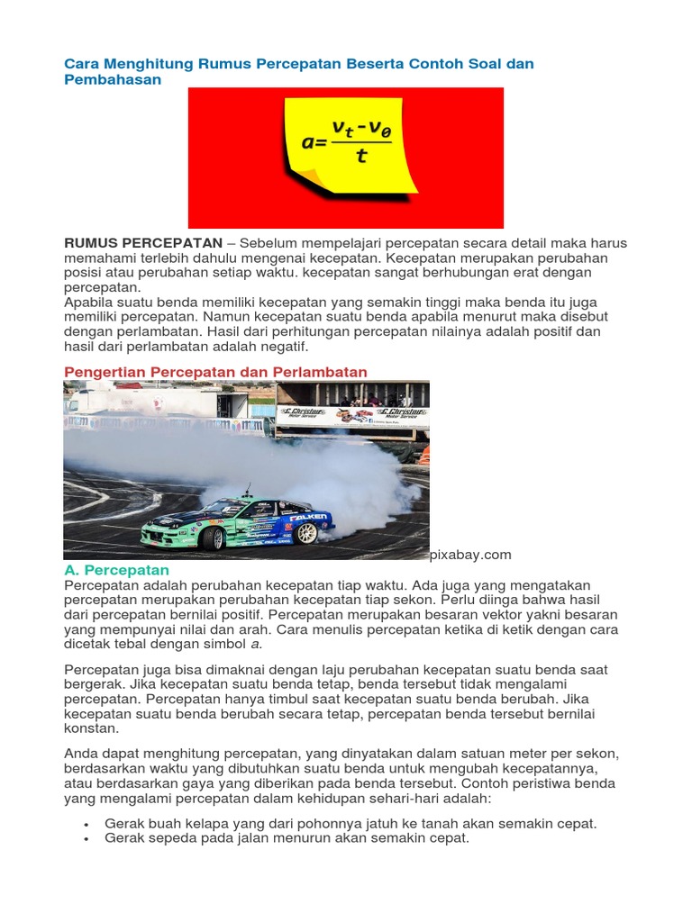 Cara Menghitung Rumus Percepatan Beserta Contoh Soal Dan Pembahasan | PDF