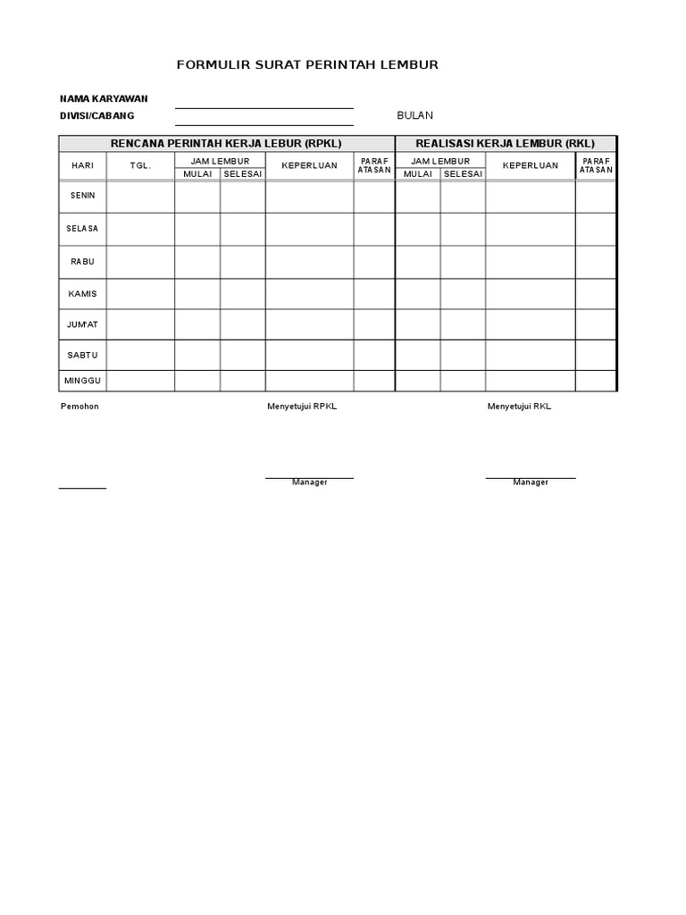 Form Lembur | PDF