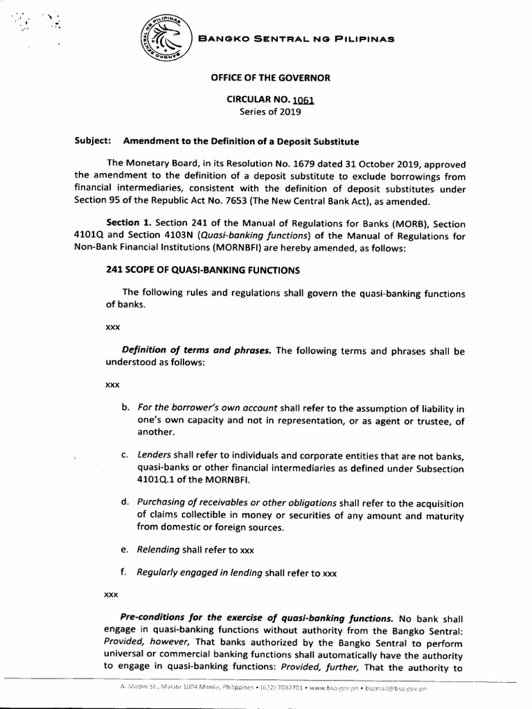 BSP Circular 1061 | PDF | Repurchase Agreement | Interbank Lending Market