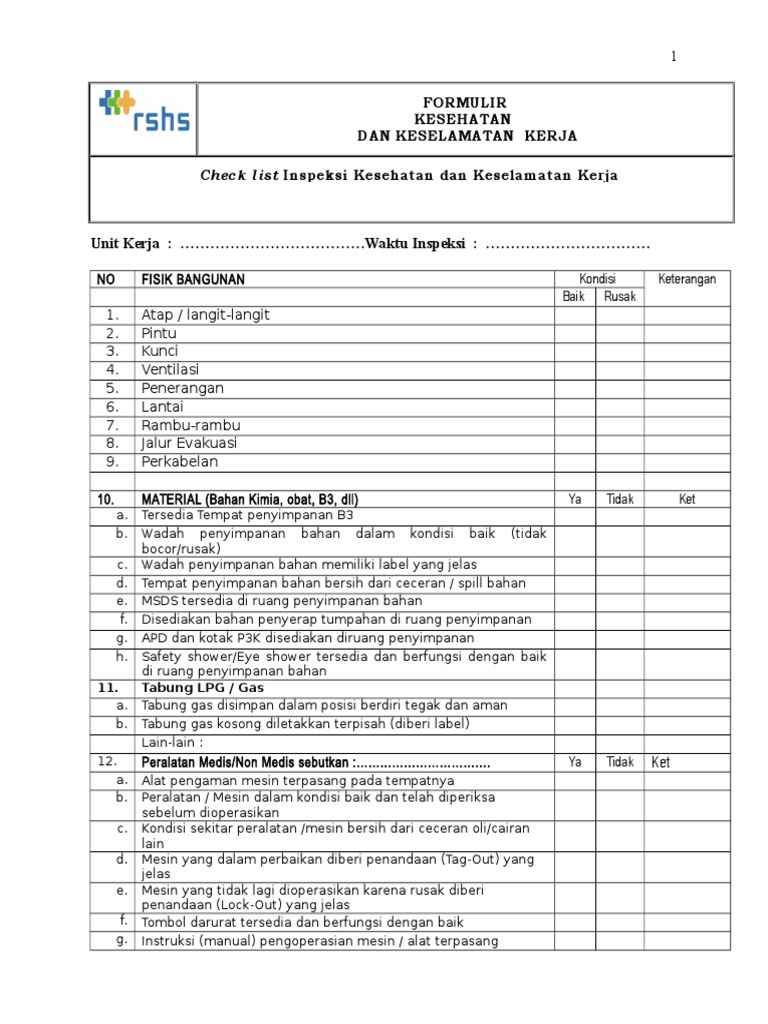 Form Inspeksi Gedung Ke Ruangan | PDF