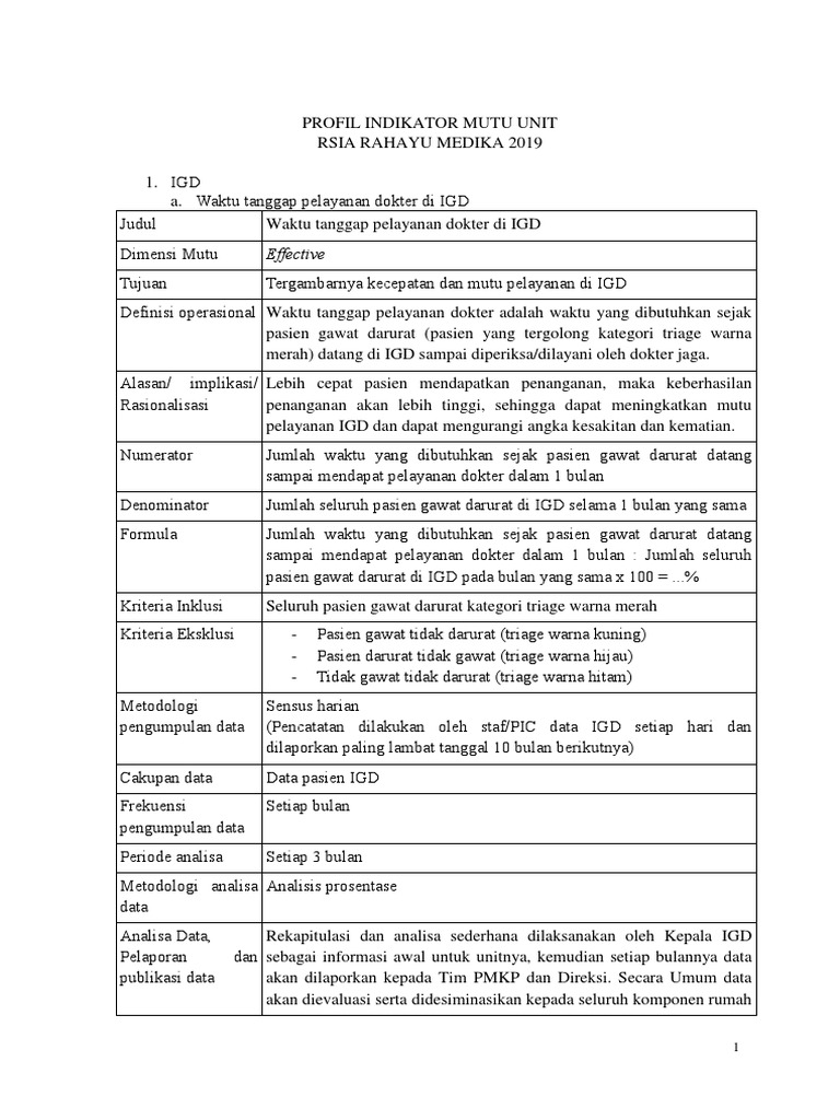 Profil Indikator Mutu Unit Fix | PDF