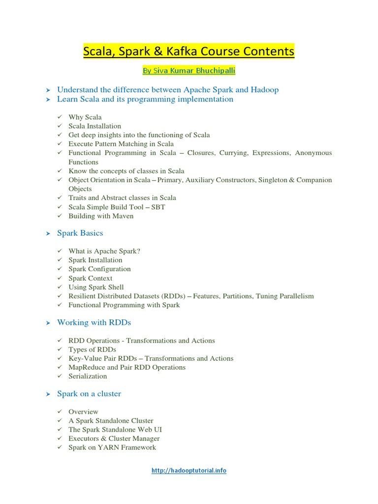 Spark Syllabus 1 | Download Free PDF | Apache Spark | Scala (Programming Language)