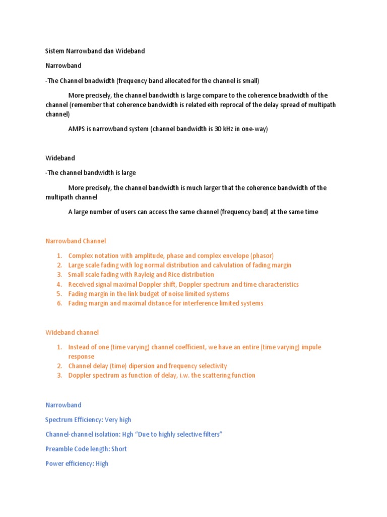 Narrowband vs. Wideband Channels Explained | PDF | Bandwidth (Signal ...