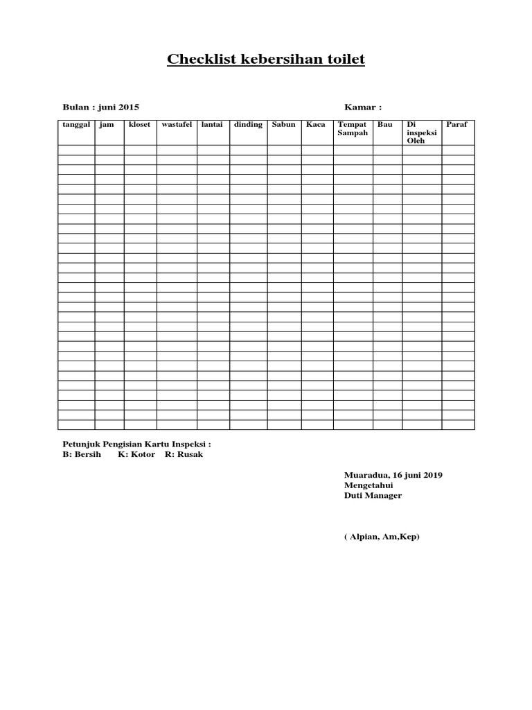 Checklist Kebersihan Toilet | PDF