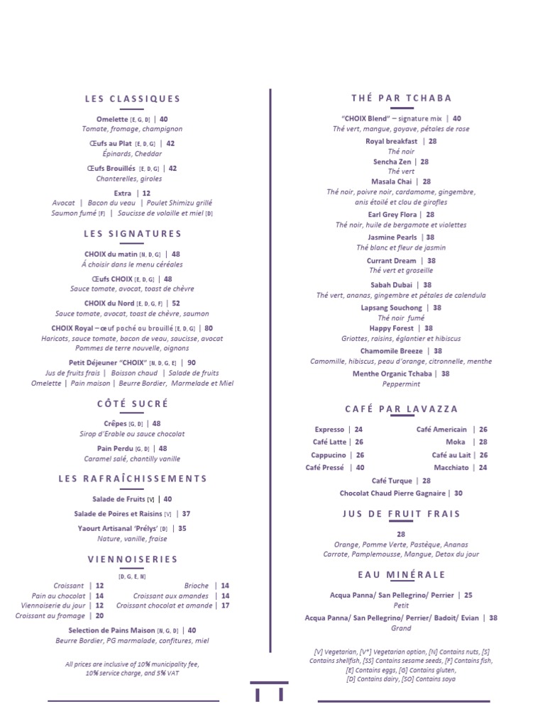 Menu Pierre Gagnaire - Petit Déjeuner | PDF | sauce | Nourritures