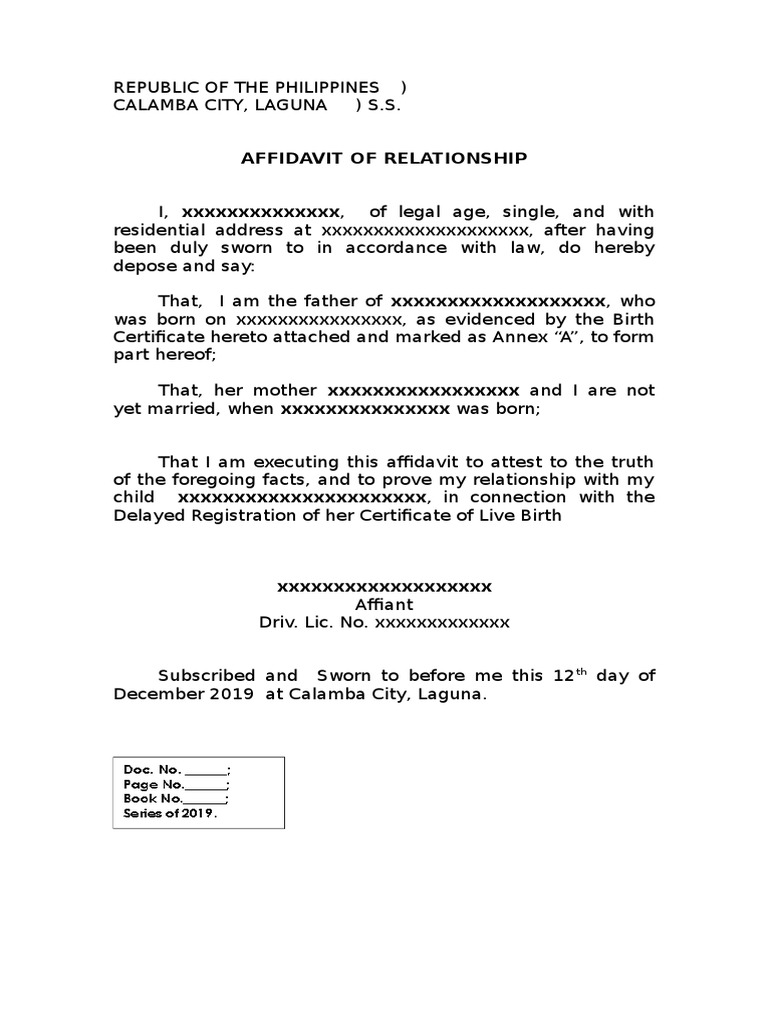 Affidavit of Relationship | PDF