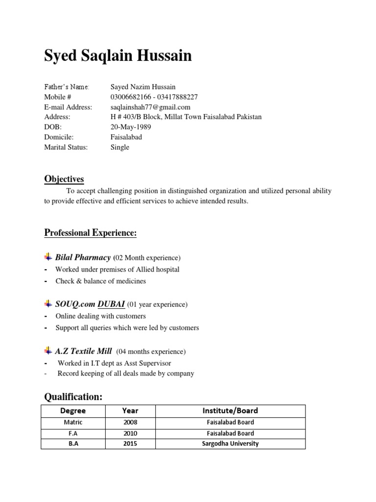 Saqlain CV | PDF