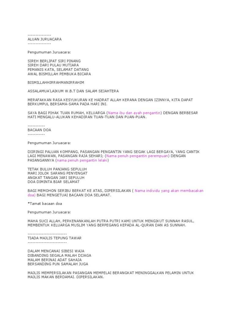 Teks MC Kahwin | PDF