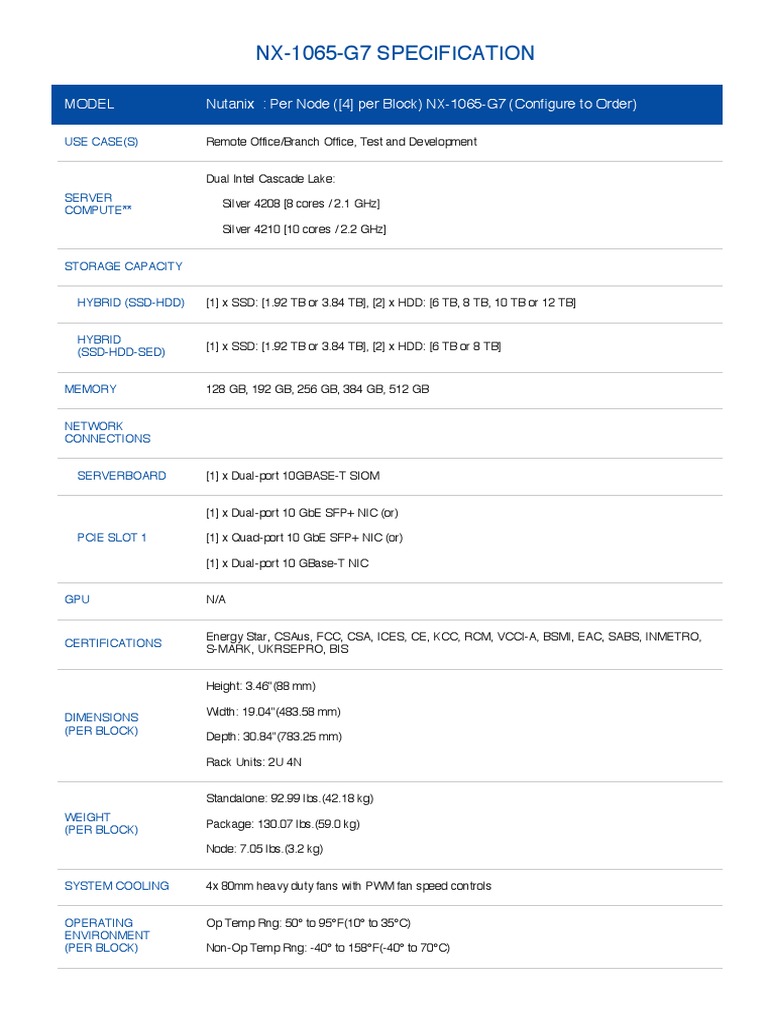 Ds Nutanix NX Platforms Specsheet | PDF | Solid State Drive | Flash Memory