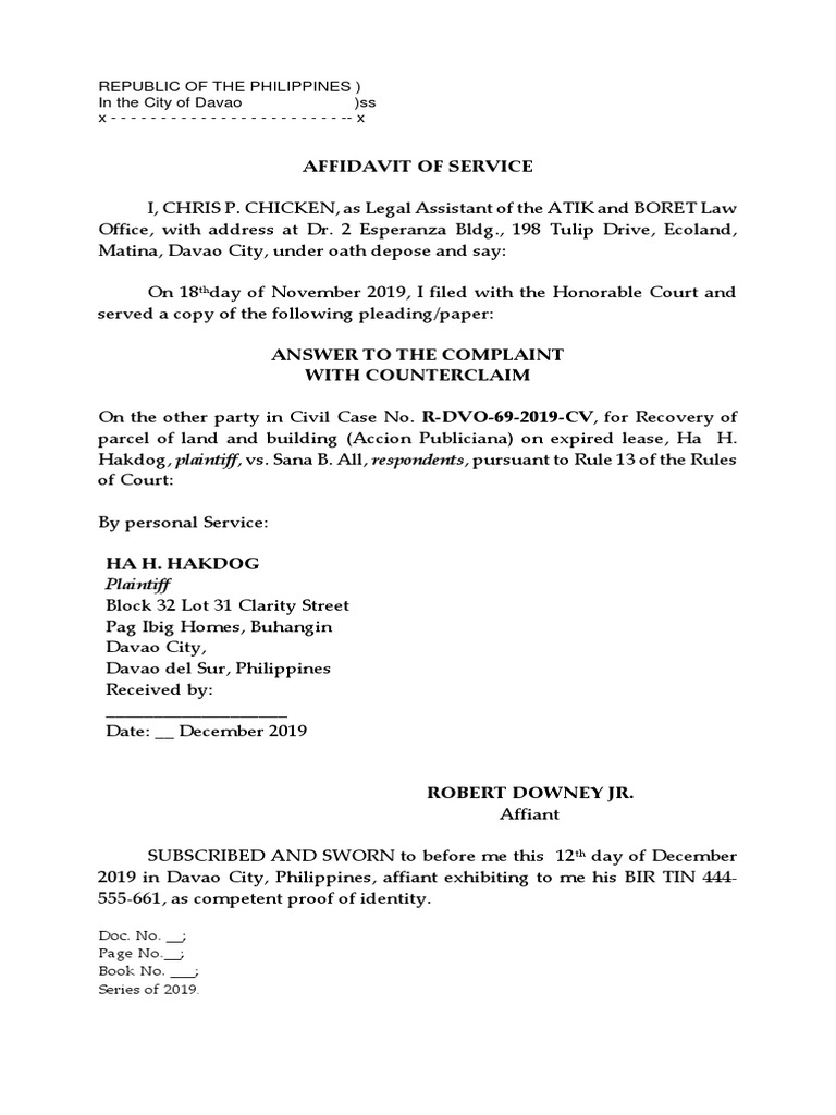 Affidavit of Service | PDF