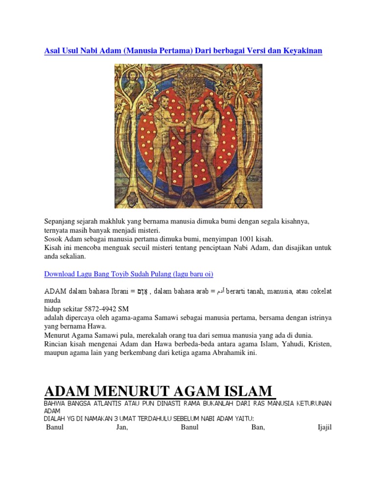 Asal Usul Nabi Adam | PDF