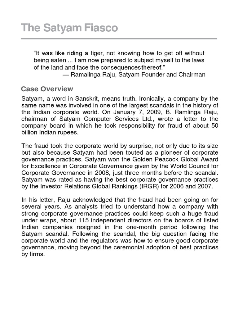 Satyam Scandal | PDF | Pricewaterhouse Coopers | Board Of Directors