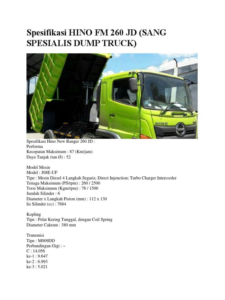Spesifikasi HINO FM 260 JD PDF | PDF