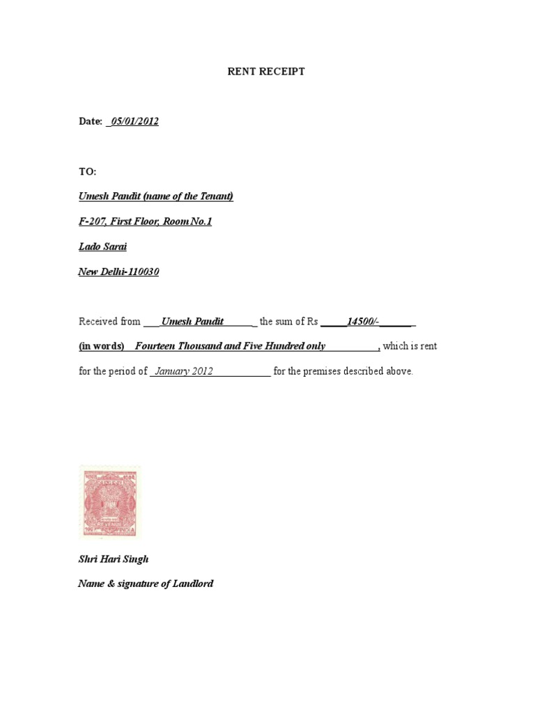 Rent Receipt for Umesh Pandit | PDF