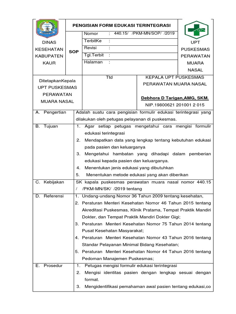 Sop Pengisian Formulir Edukasi | PDF