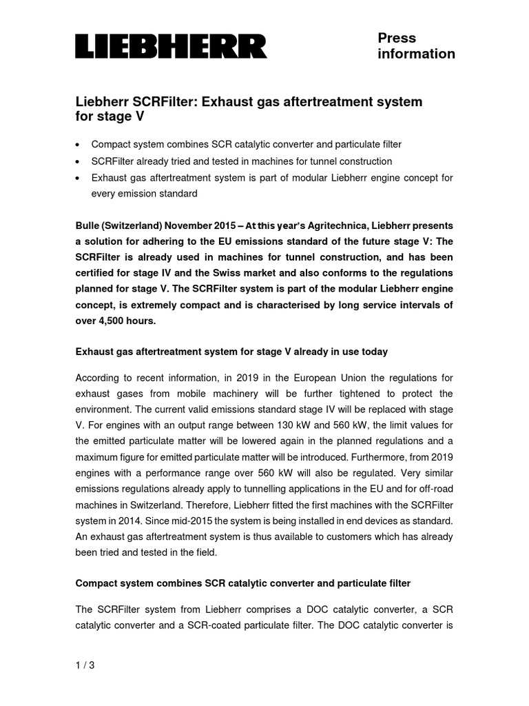 Liebherr SCRFilter - Exhaust Gas Aftertreatment System For Stage V ...