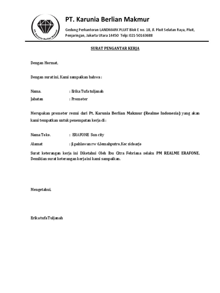 Surat Pengantar Kerja | PDF