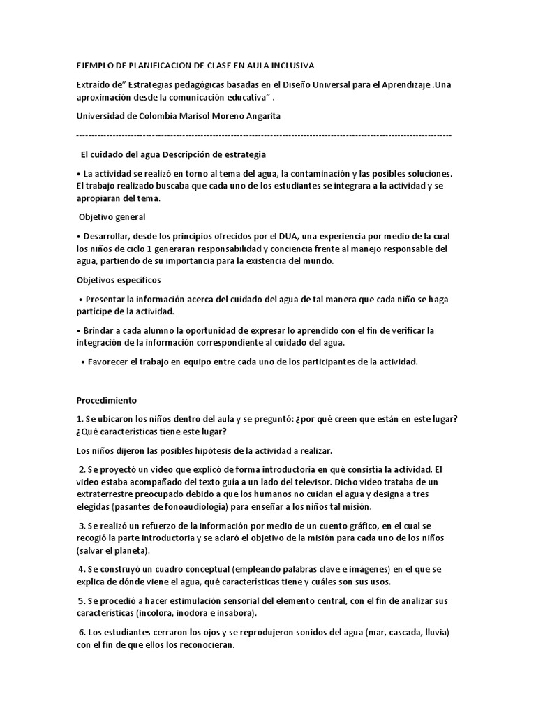 Modelo de Planif Dua | PDF | Salón de clases | Agua