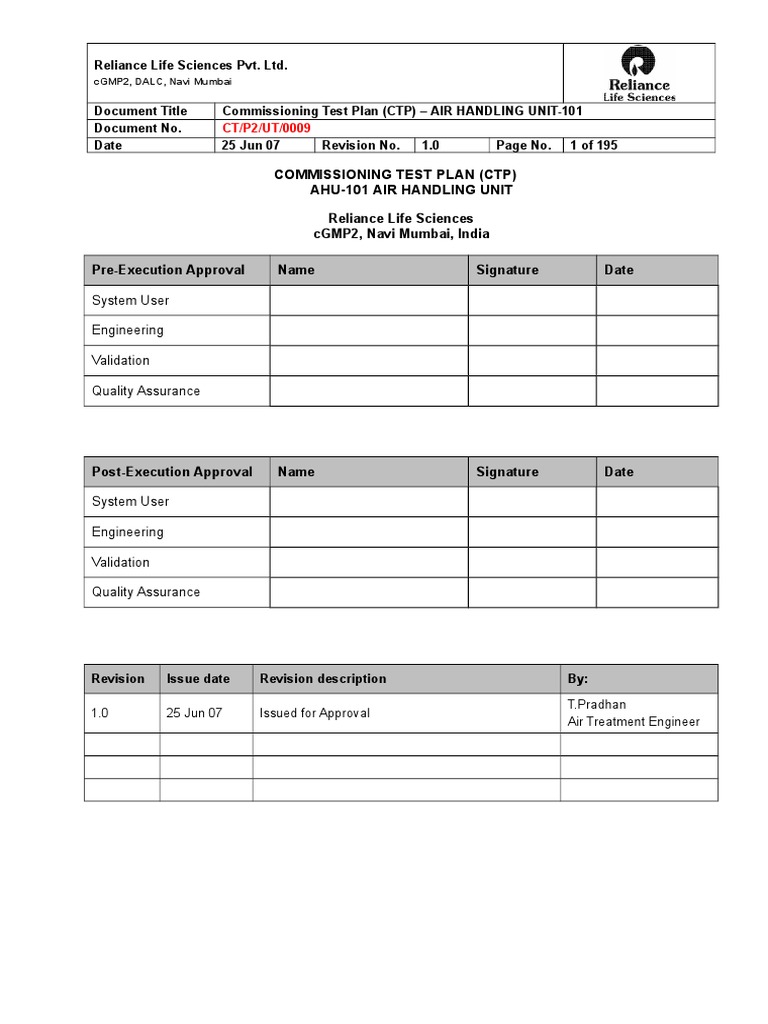CTP - AHU - DRAFT - AHU - 101 - System | PDF | Verification And ...