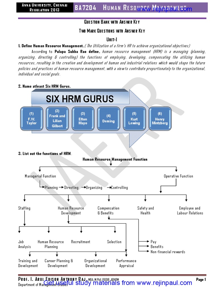 HRM Question Bank with Answers | PDF | Human Resource Management ...