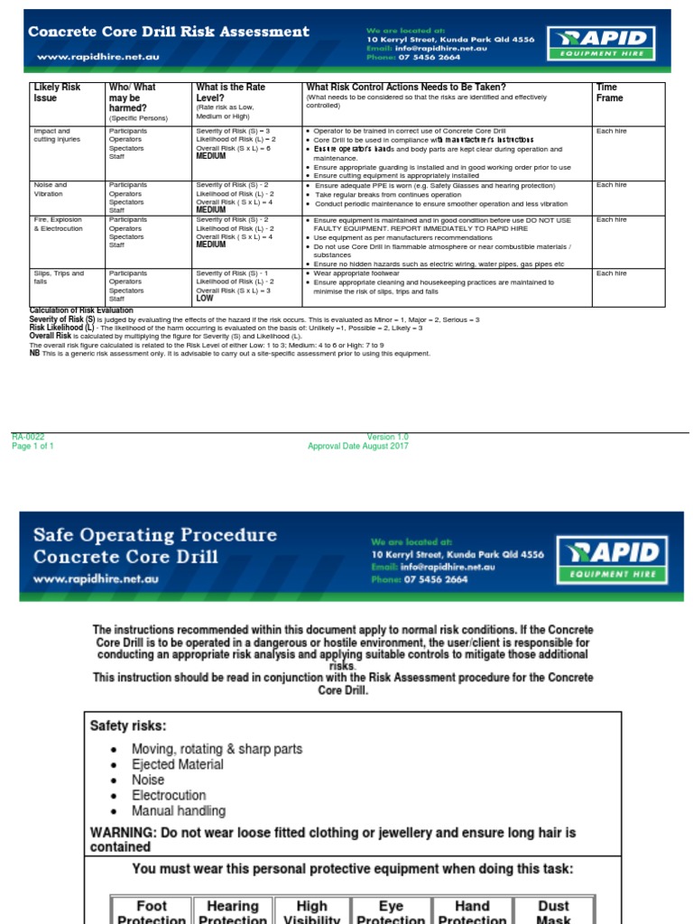SOP-SOP0022-Concrete-Core-Drill | Risk Assessment | Risk