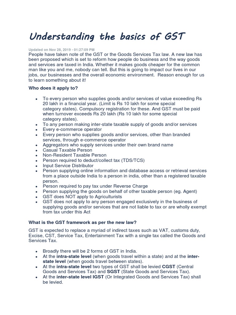 Understanding The Basics of GST | PDF | Value Added Tax | Services ...