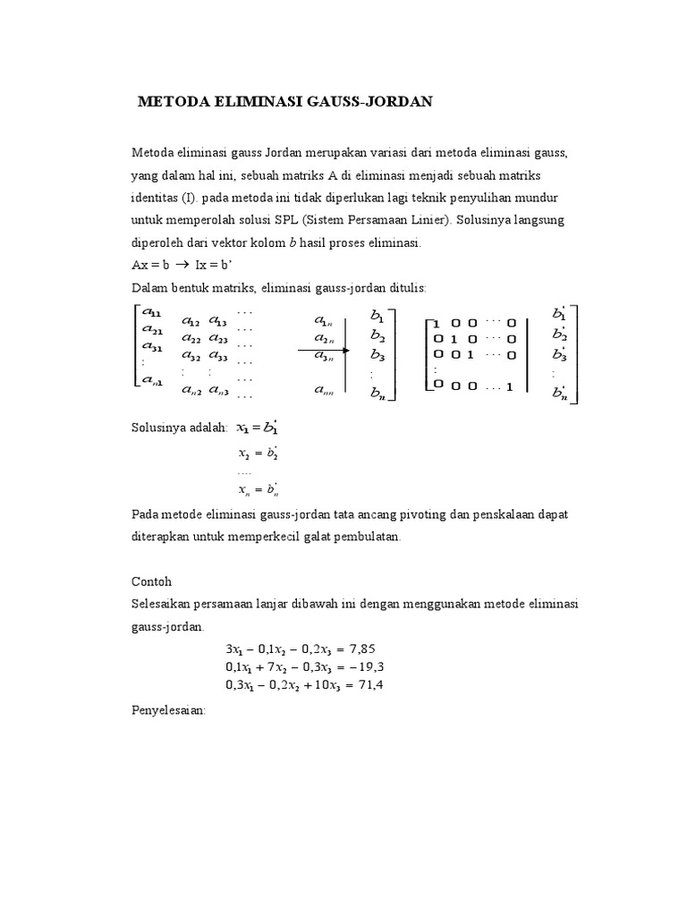 Metoda Eliminasi Gauss-Jordan | PDF