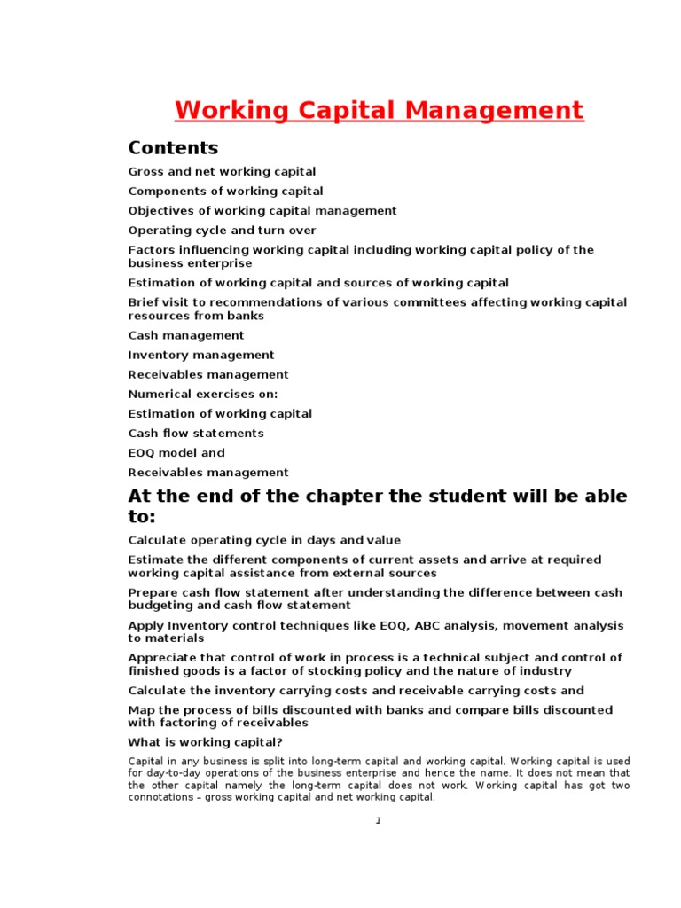 Working Capital Pdf Working Capital Inventory