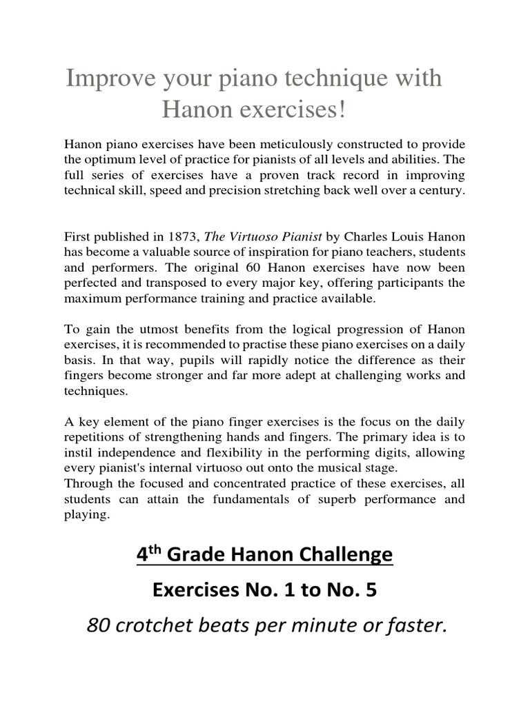 Improve Your Piano Technique With Hanon Exercises | PDF