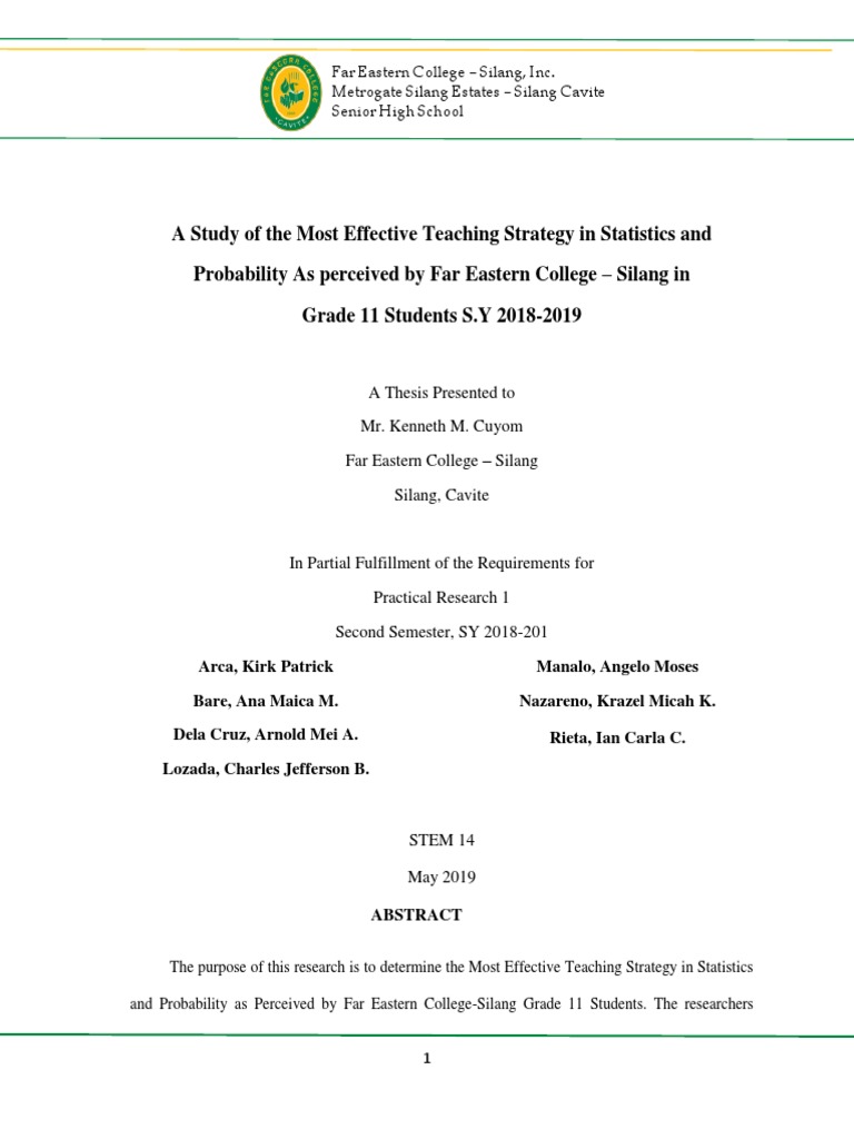 Effective Teaching Strategies in Statistics | PDF | Teachers | Teaching ...