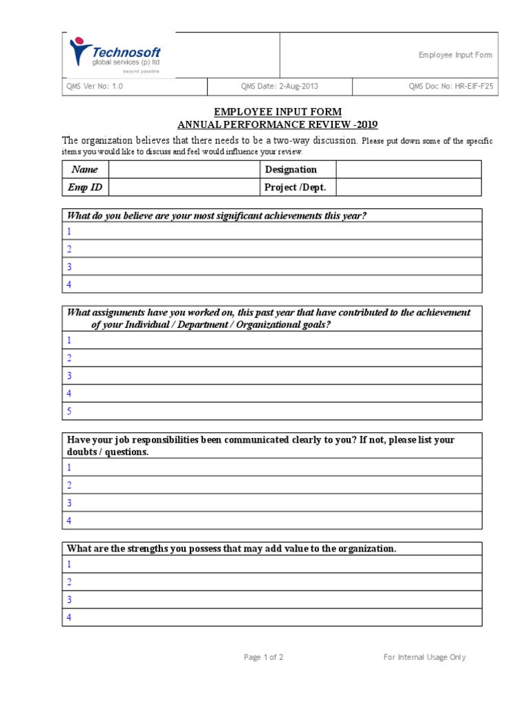 Employee Input Form for Reviews | PDF