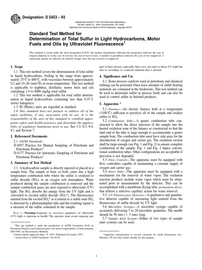 Astm D5453-93 | PDF | Combustion | Ultraviolet