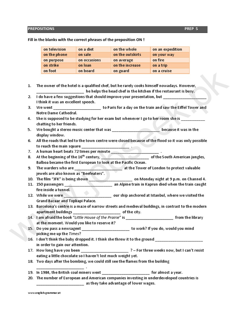 Use of Prepositions MCQs & Notes - WWW - Jobseek.pk | PDF | English Grammar