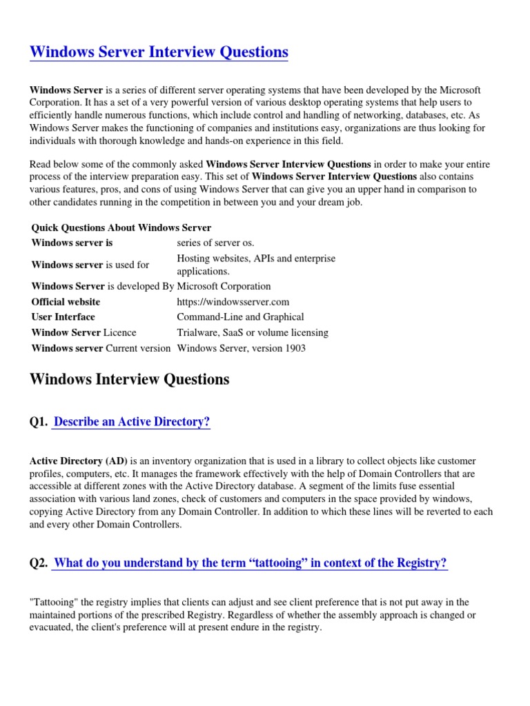 Windows Server Interview Questions PDF | PDF | Active Directory | Domain Name System
